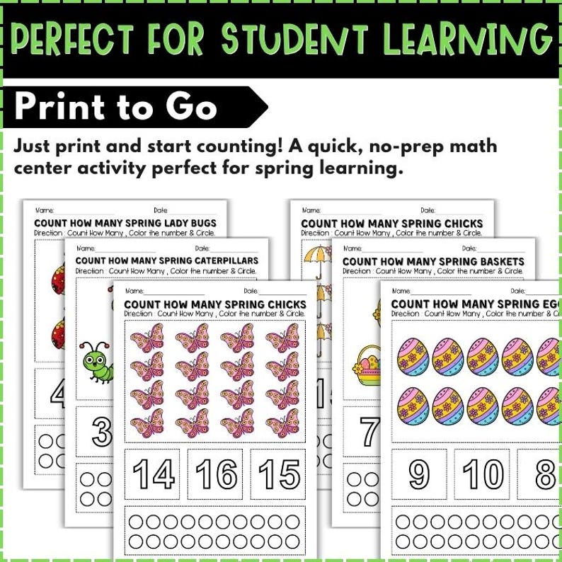 Spring Counting Worksheets – Kindergarten Number Sense Activities (up ...