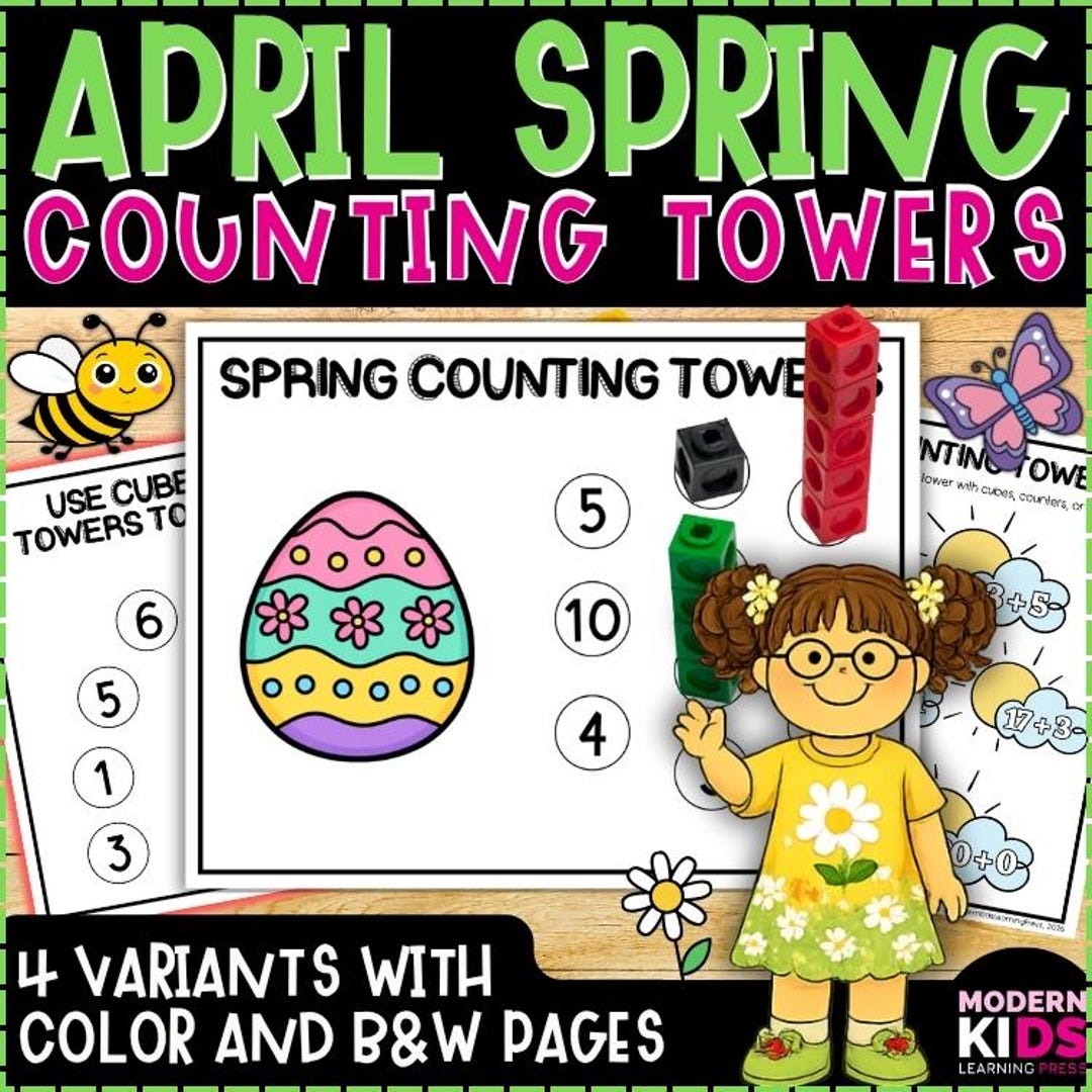 Spring Counting Towers and Number Stairs Math Worksheets (preschool ...