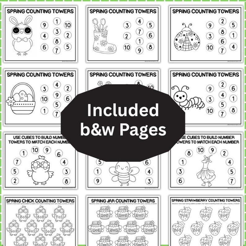 Spring Counting Towers and Number Stairs Math Worksheets (preschool ...