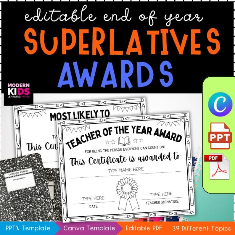 Editable Teacher Superlative Awards | End of Year Staff Faculty ...