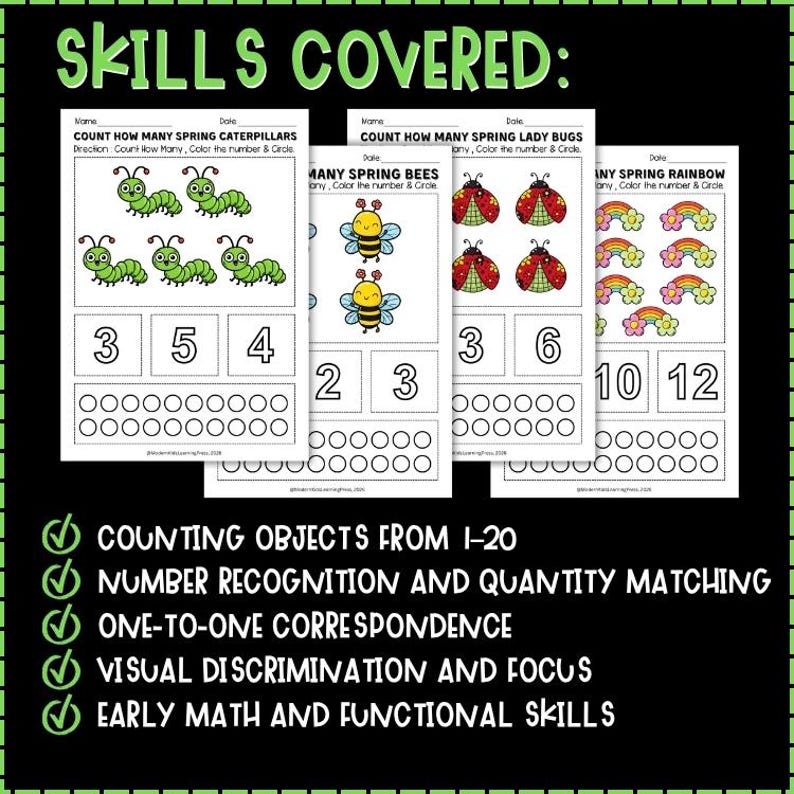 Spring Counting Worksheets – Kindergarten Number Sense Activities (up ...