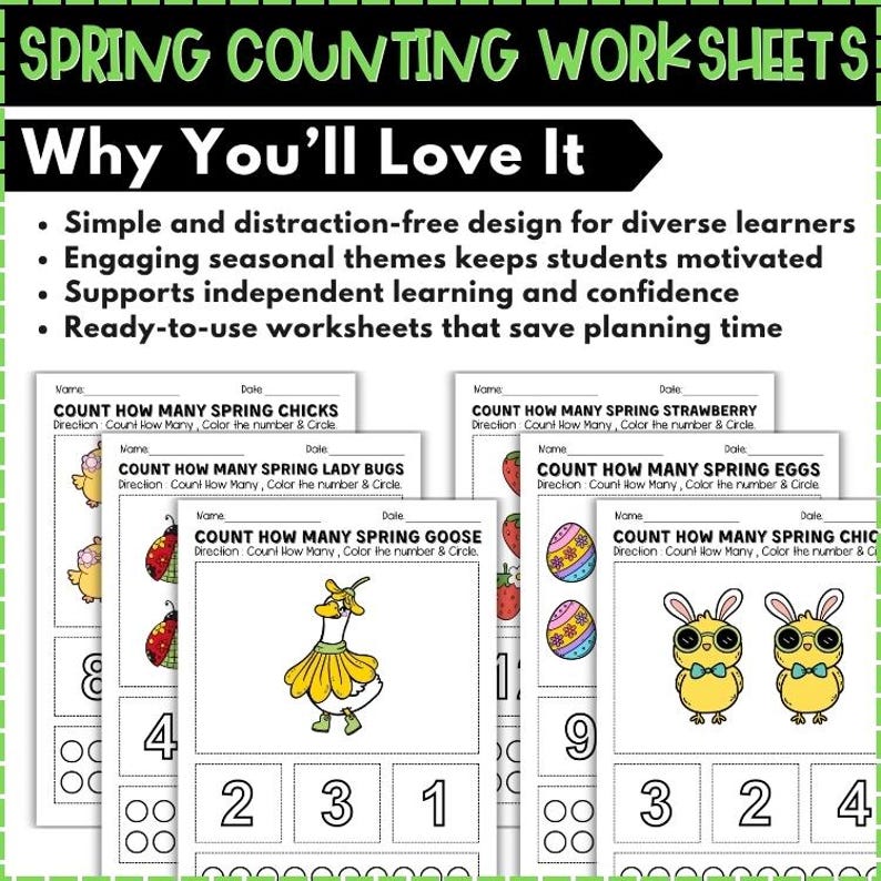 Spring Counting Worksheets – Kindergarten Number Sense Activities (up ...
