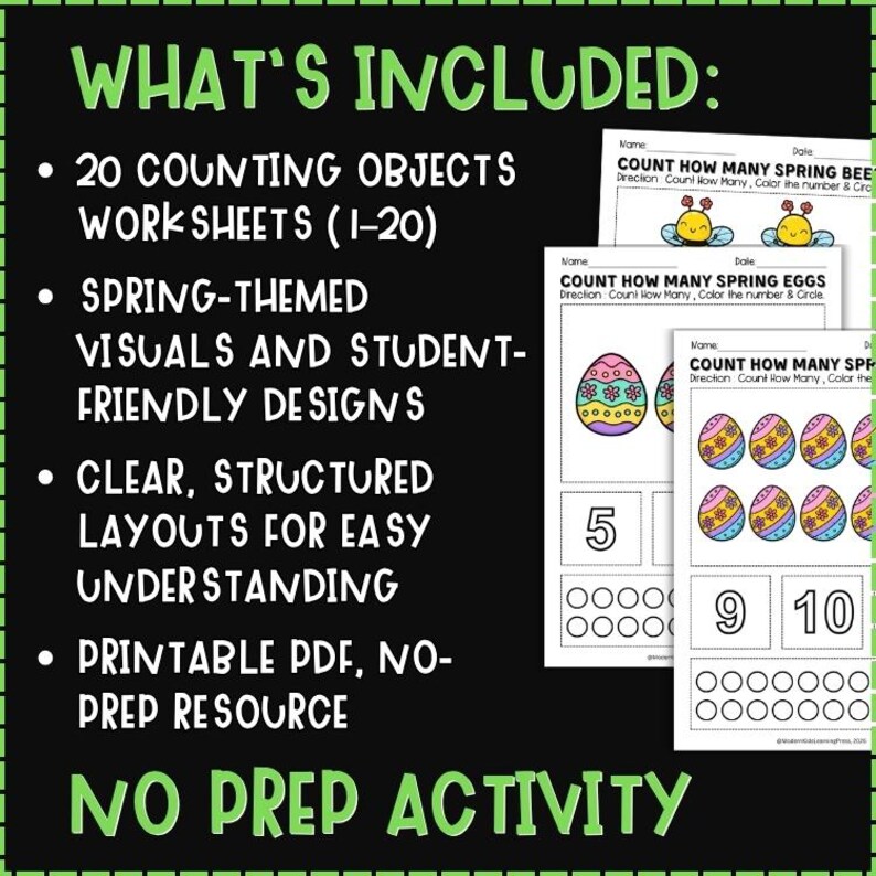 Spring Counting Worksheets – Kindergarten Number Sense Activities (up ...