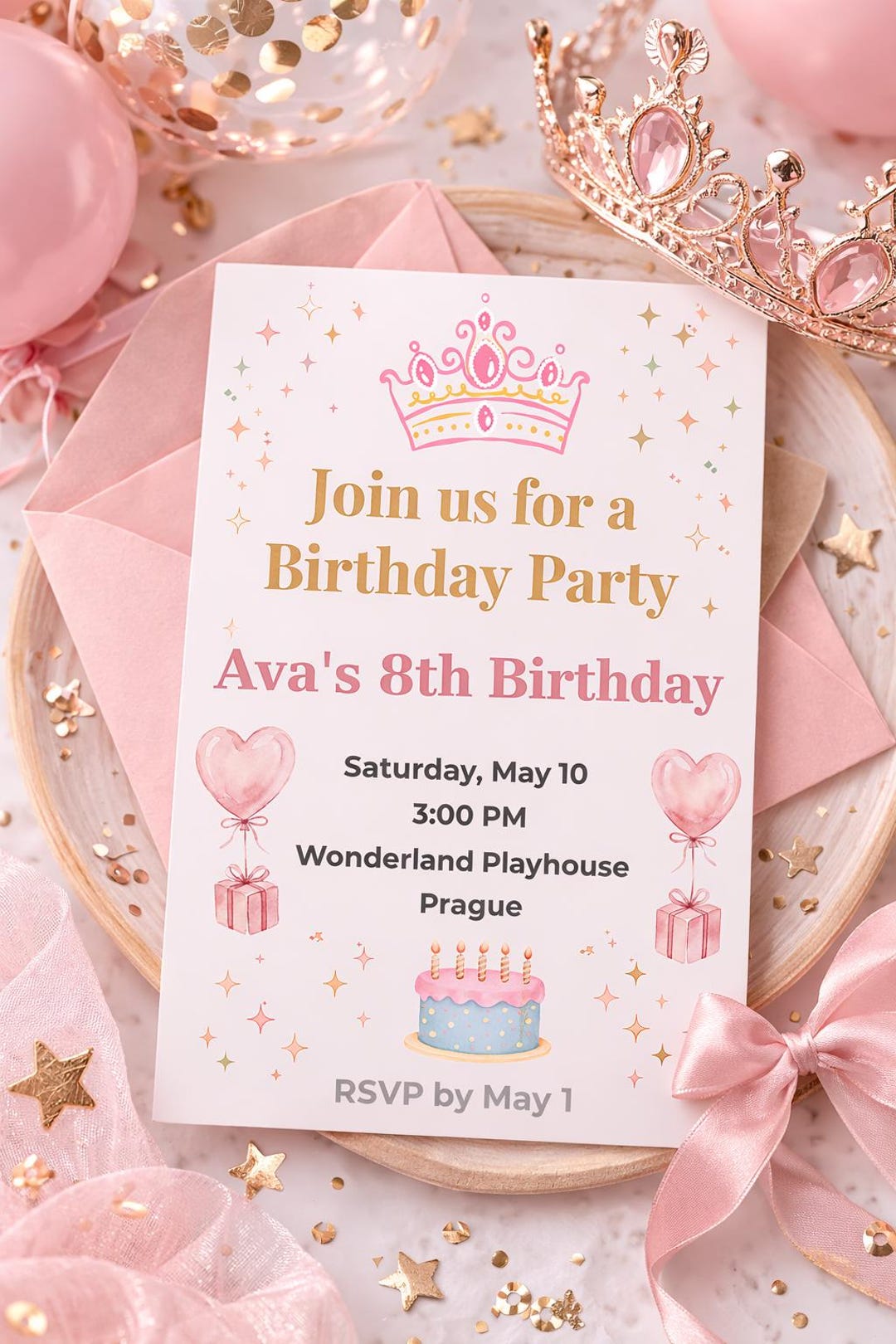 Editable Pink Princess Birthday Invitation Template (digital Download ...