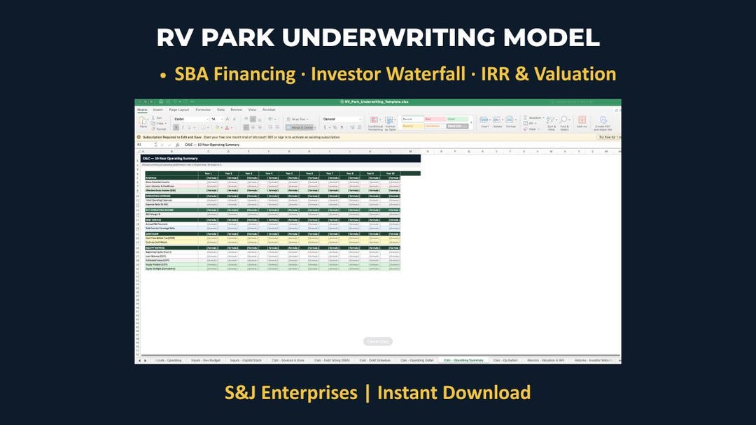 RV Park Underwriting Model V1.1 — SBA + Conventional Financing ...