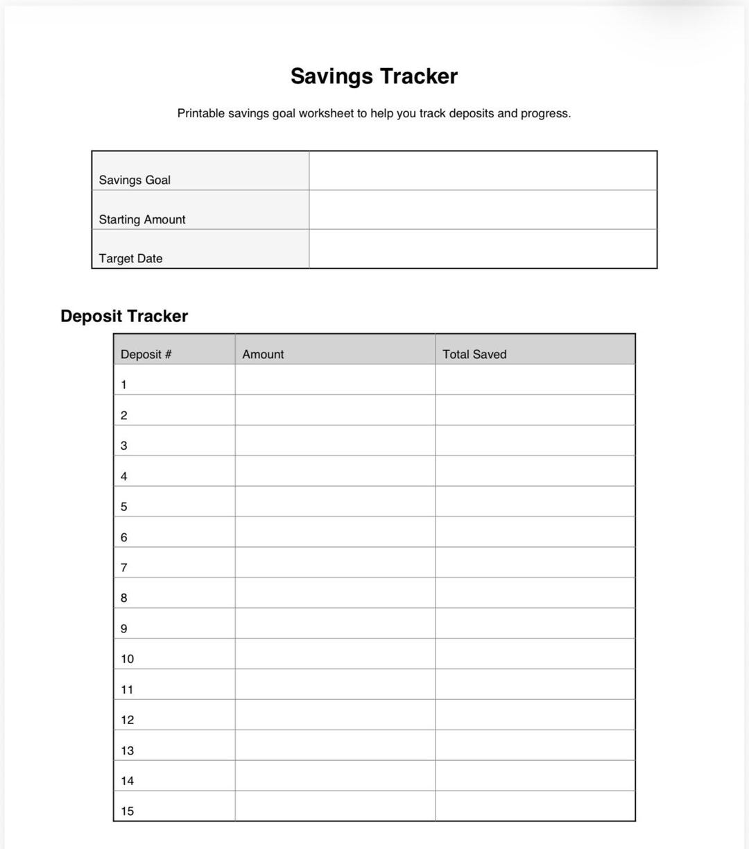 Savings Tracker Printable | Goal Worksheet, Budget Planner Insert ...