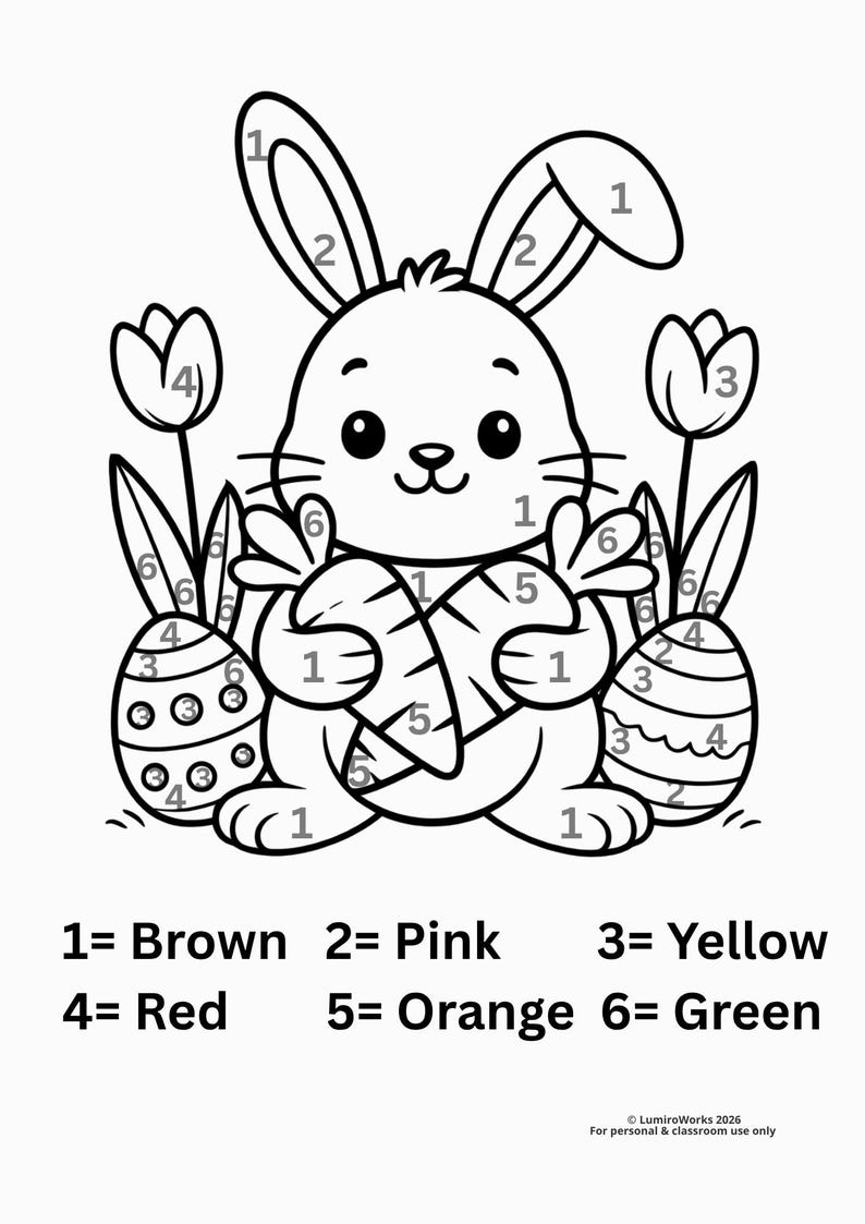Easter Bunny Color by Number + Coloring Page Printable, Preschool ...
