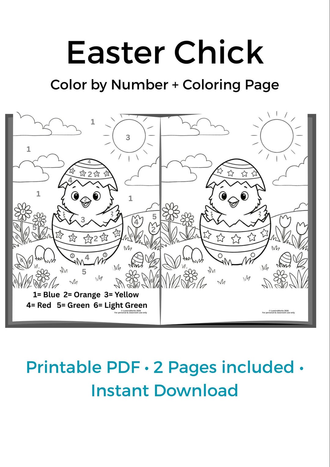 Easter Chick Color by Number + Coloring Page Printable, Preschool ...