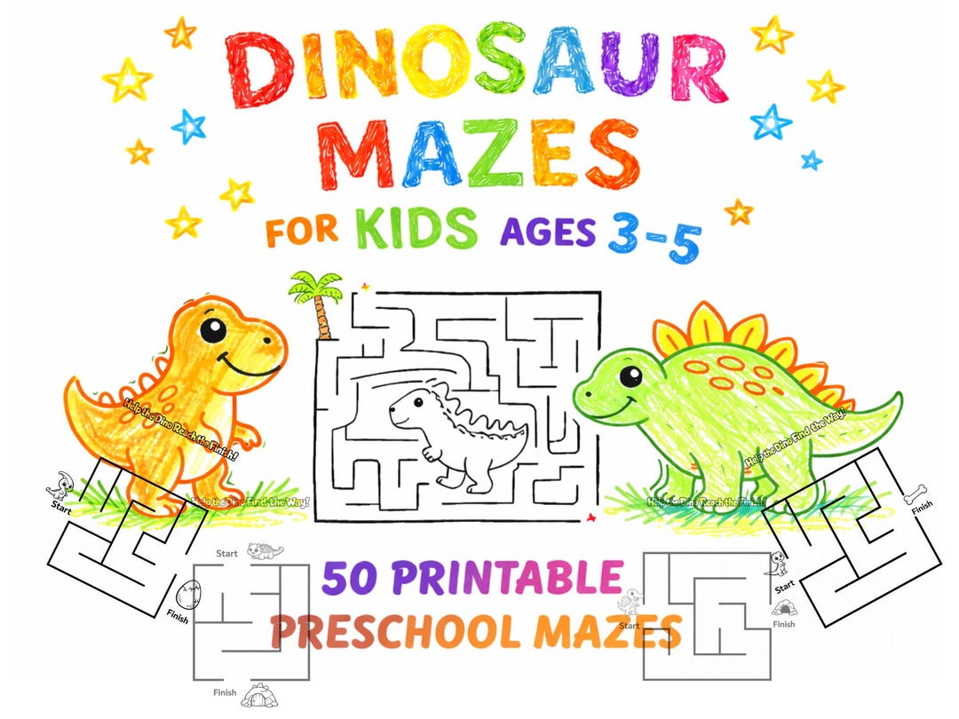 Dinosaur Mazes for Kids Ages 3–5 | 50 Printable Preschool Mazes ...