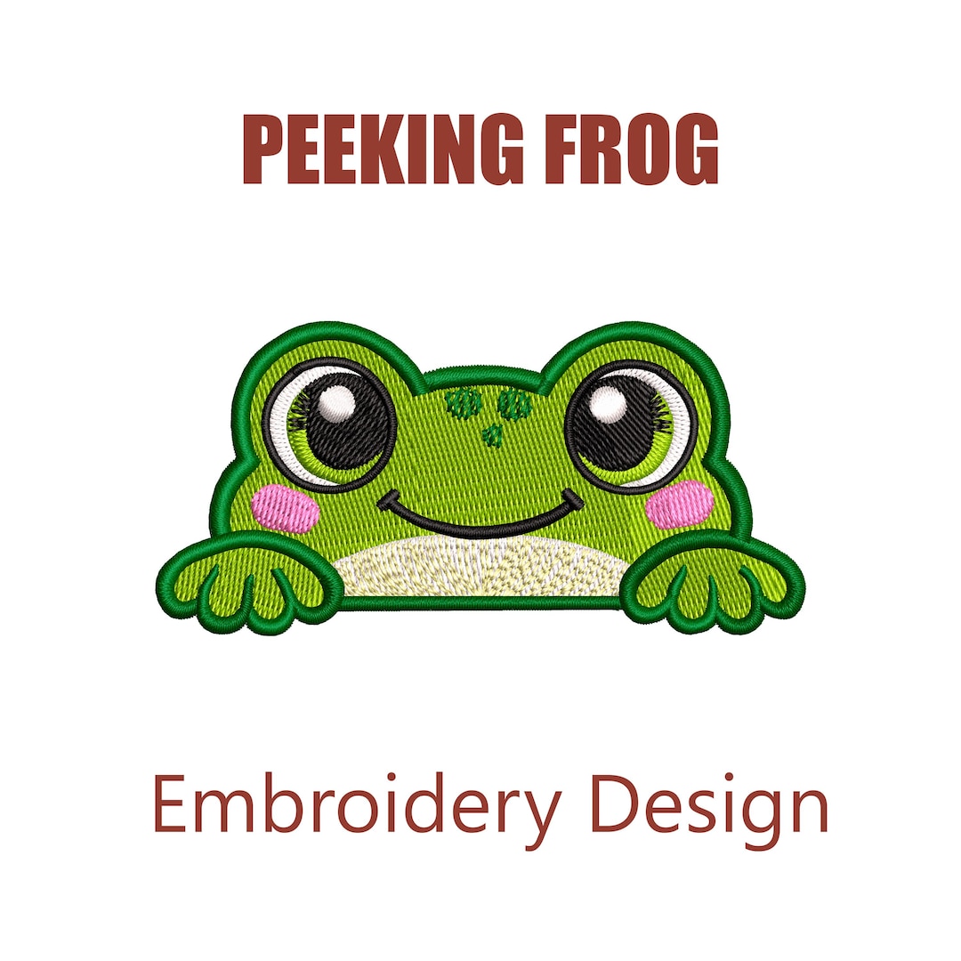 Peeking Frog Machine Embroidery Design, Kawaii Animal PES File (4x4 5x7 ...