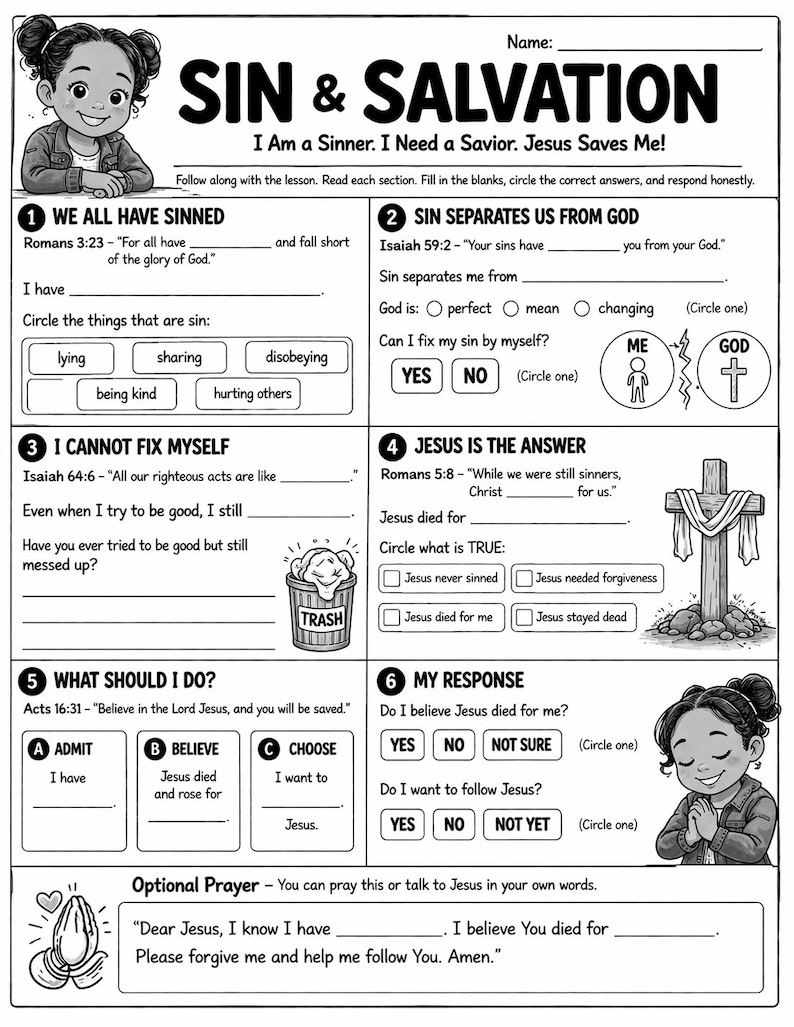 Teach Kids the Gospel: Sin and Salvation Worksheet | Christian ...