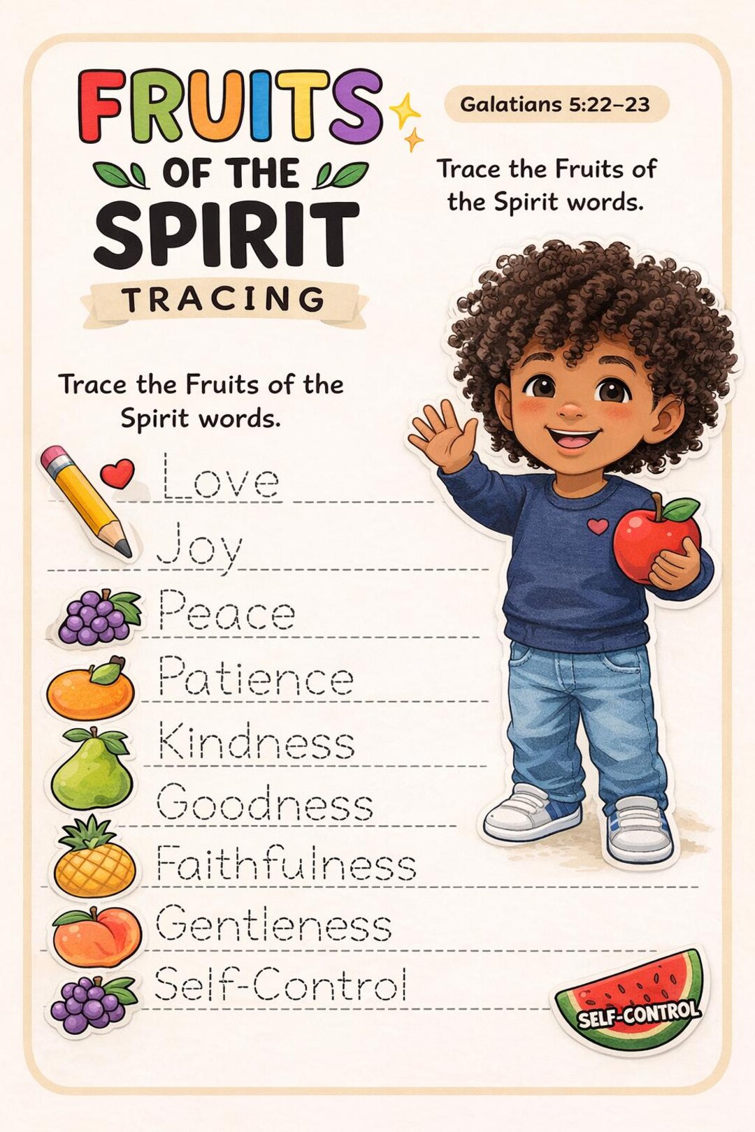 Fruit of the Spirit Worksheet Bundle | Christian Kids Activity | Bible ...