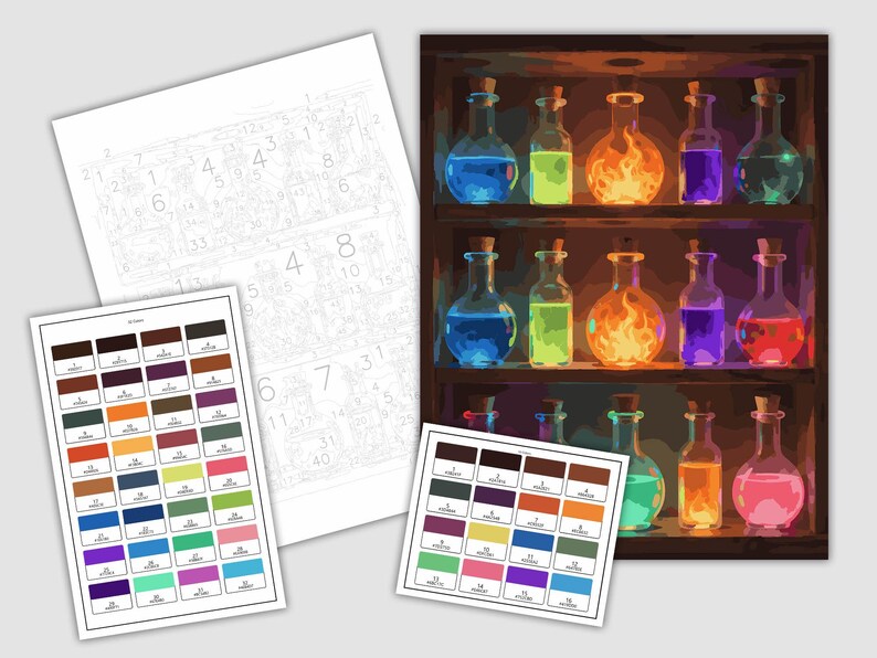 Magic Potion Color by Number Printable, Fantasy Alchemy Art (digital ...
