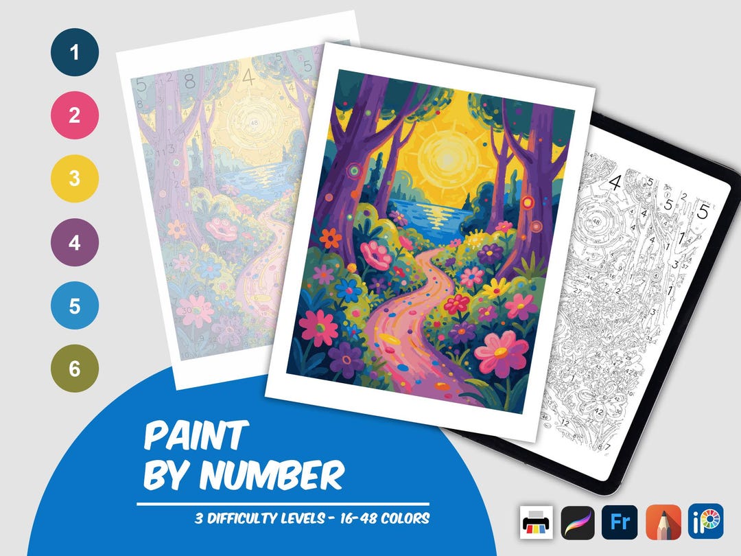 Fantasy Forest Color by Number Printable, Whimsical Art Coloring Page ...