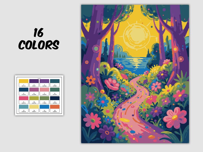 Fantasy Forest Color by Number Printable, Whimsical Art Coloring Page ...