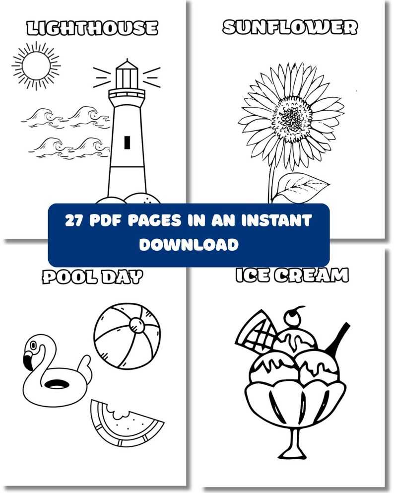27 Summer Coloring Pages, Printable Beach Activities (digital Download ...