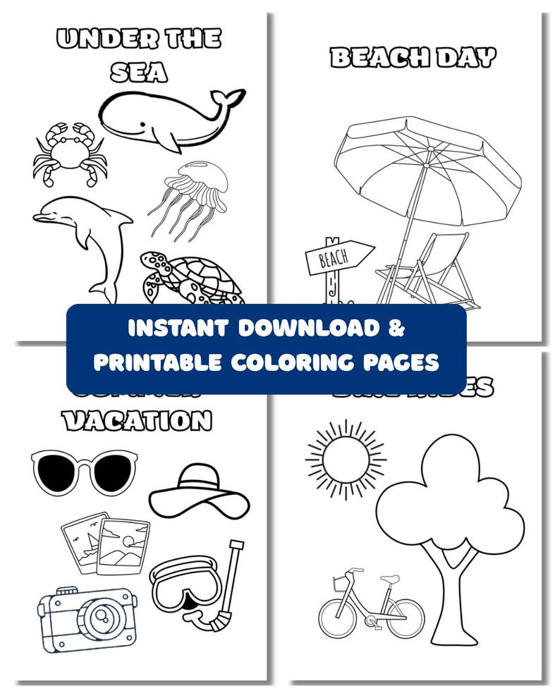 27 Summer Coloring Pages, Printable Beach Activities (digital Download ...