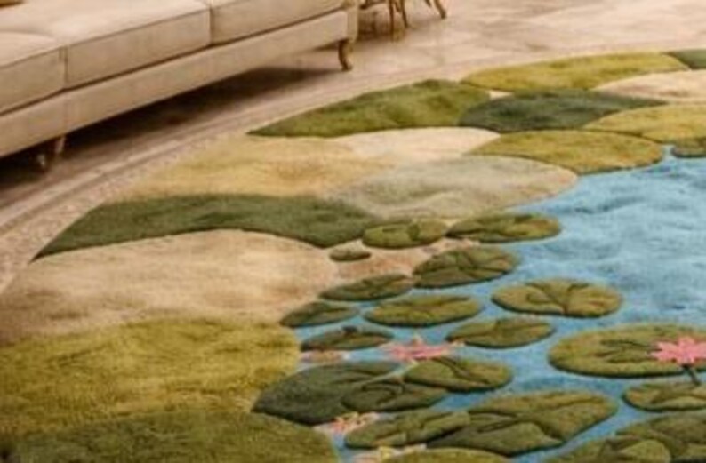 Luxury Round Water Lily Pond Rug Botanical Lotus Area Rug 4xx4 6x6 8x8 ...