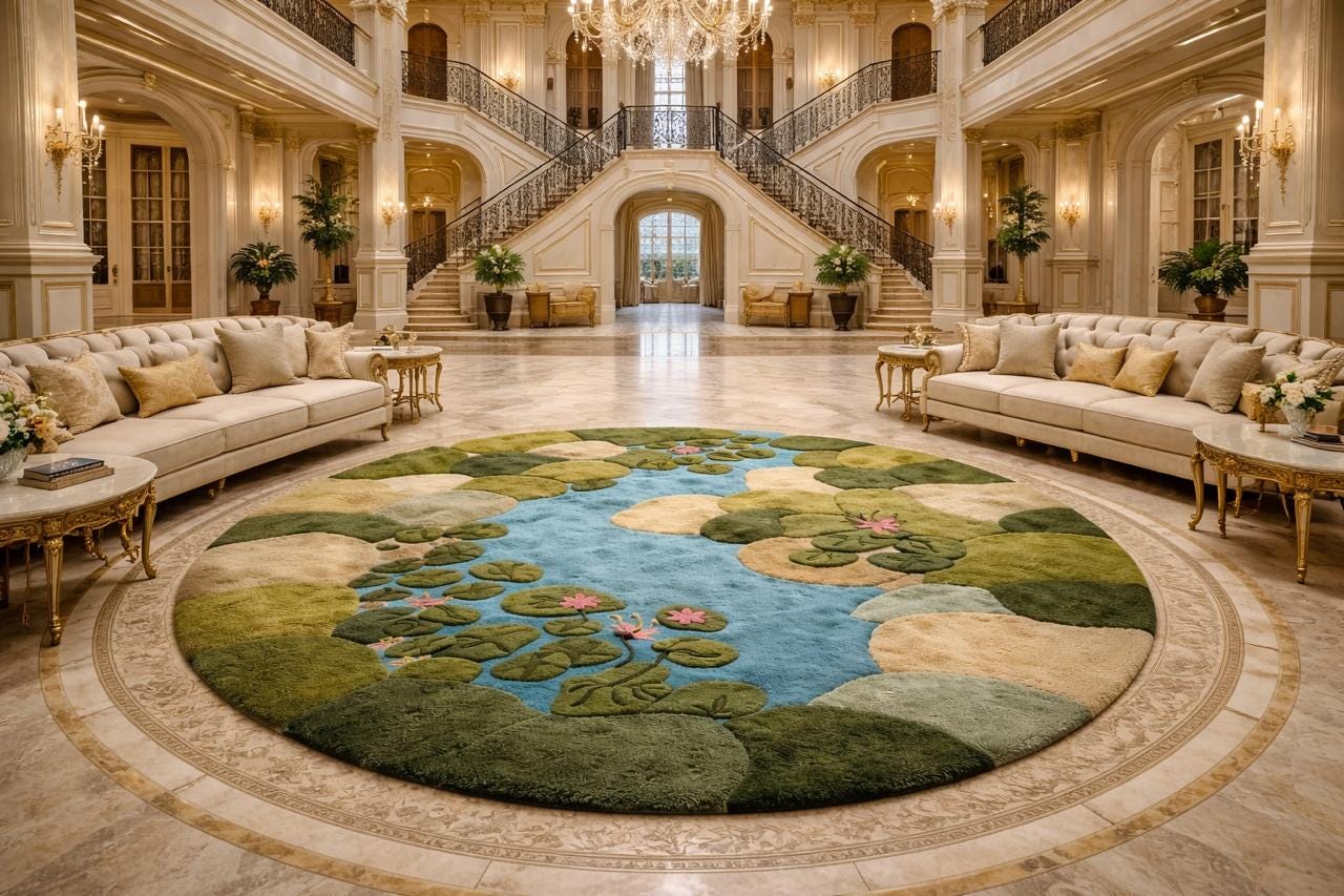 Luxury Round Water Lily Pond Rug Botanical Lotus Area Rug 4xx4 6x6 8x8 ...