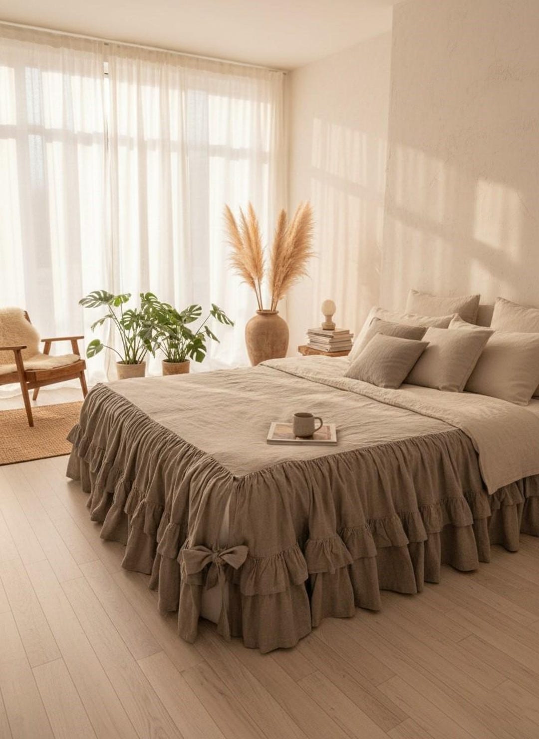 Washed Linen Ruffled Bed Skirt, Split Corner, 100% European Flax ...