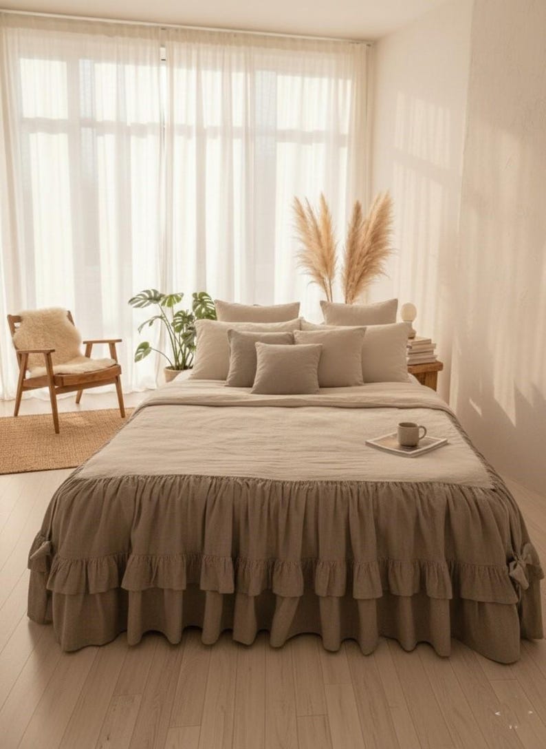 Washed Linen Ruffled Bed Skirt, Split Corner, 100% European Flax ...