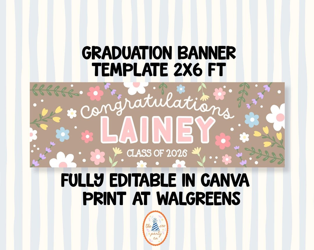 Editable Floral Graduation Banner Template – Personalized Grad Party ...
