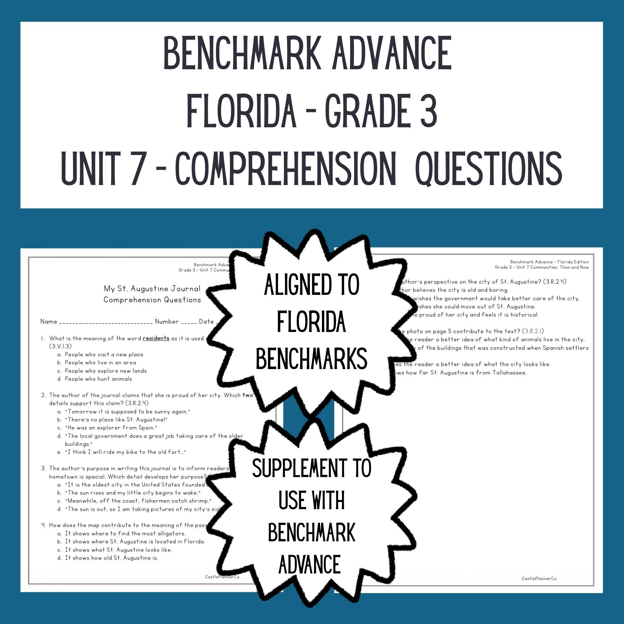 3rd Grade Reading Comprehension Worksheets | Benchmark Advance Unit 7 ...