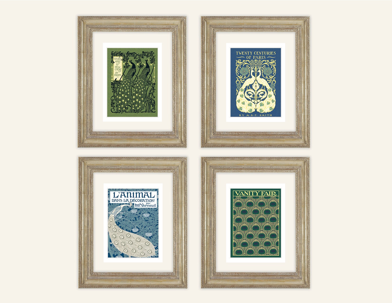 Antique Green & Gold Peacock Book Cover Art Print on | Etsy