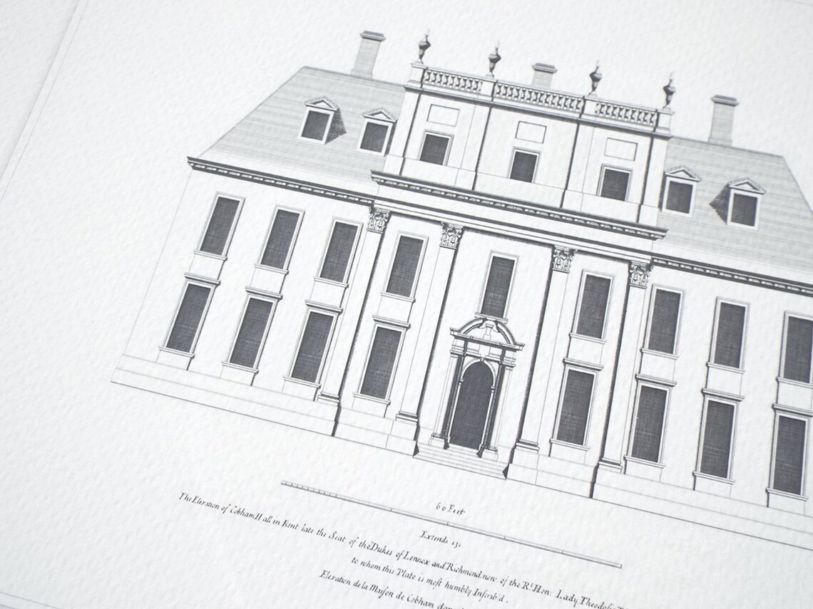 Architectural Drawing English Manor House in Grey 1 Archival | Etsy