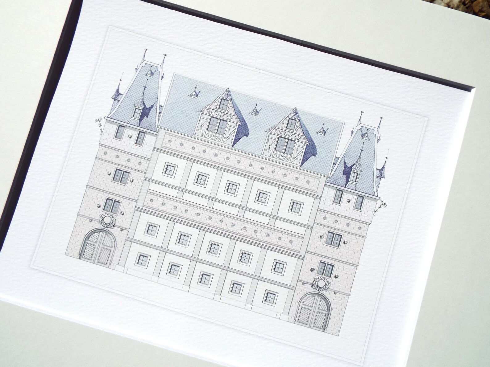 Set of 8 German Architectural Prints of Buildings in Muted Colors on ...