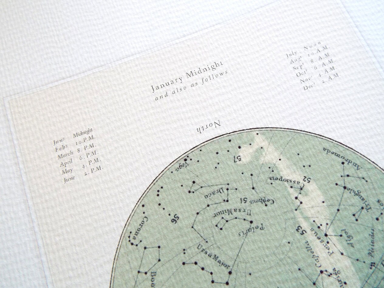 Monthly Star Maps in Pale Green, Astronomy, Constellation, Celestial ...