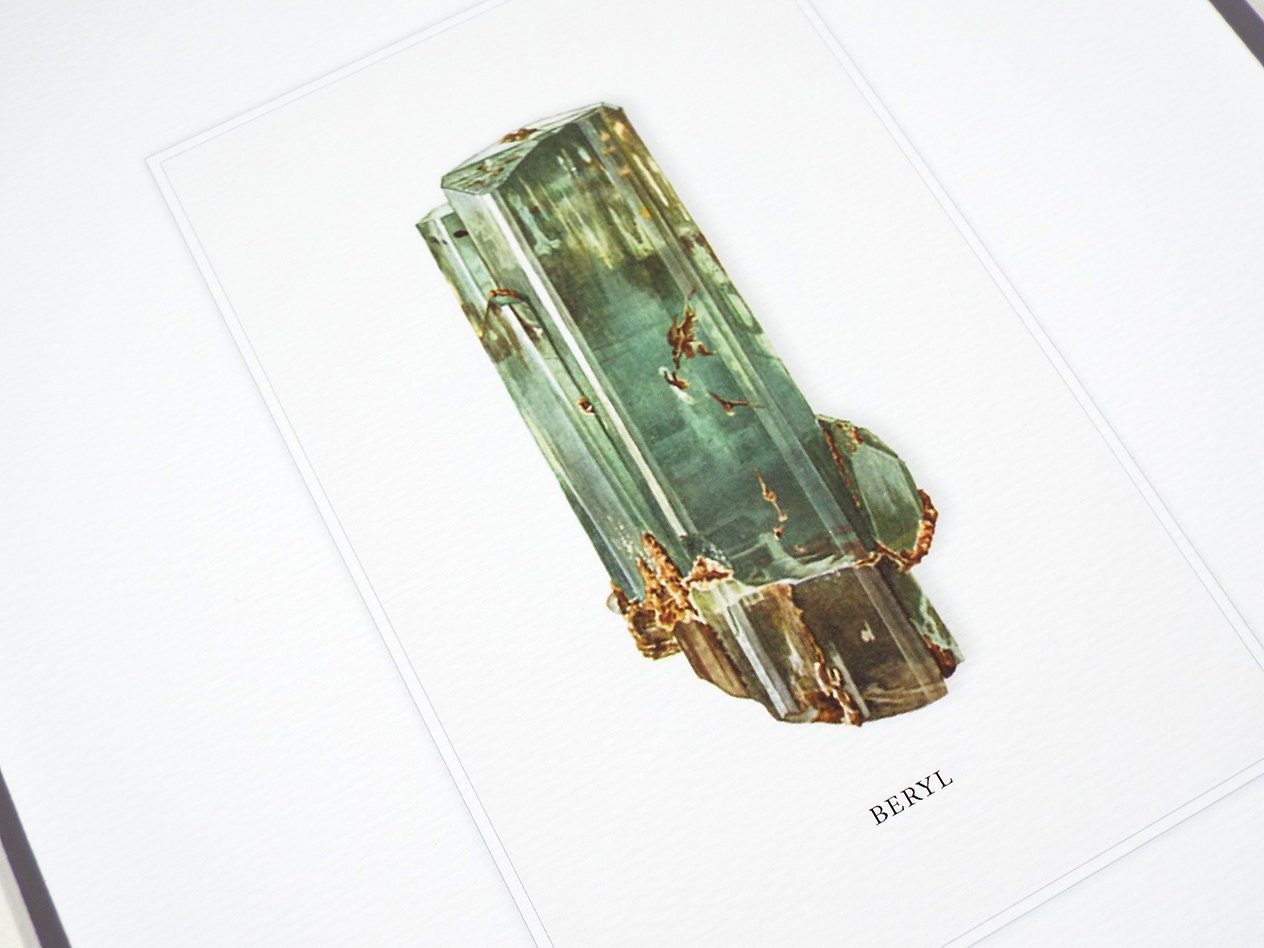Green Beryl Mineral Specimen Archival Print on Watercolor - Etsy