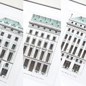 Set of 9 French Architectural Drawings of Paris Facades With Pale Blue ...
