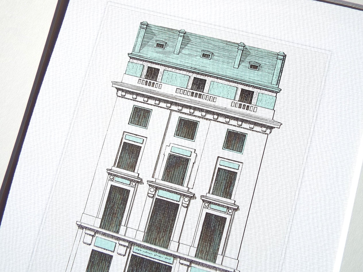 French Architectural Drawing 3 of Paris Facade with Pale Blue | Etsy