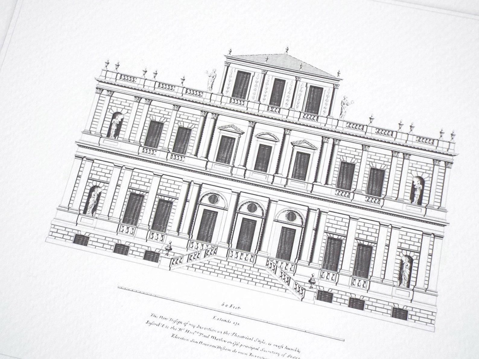 Architectural Drawing English Manor House in Grey 5 Archival Print on ...