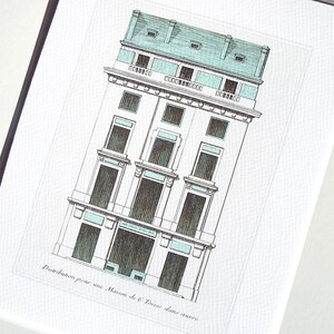 French Architectural Drawing 4 of Paris Facade With Pale Blue Details ...