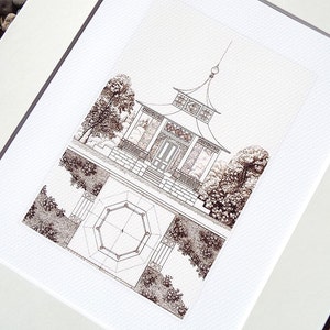 Sepia Pagoda Blueprint 4 Garden Architectural Plan Archival Print - Etsy