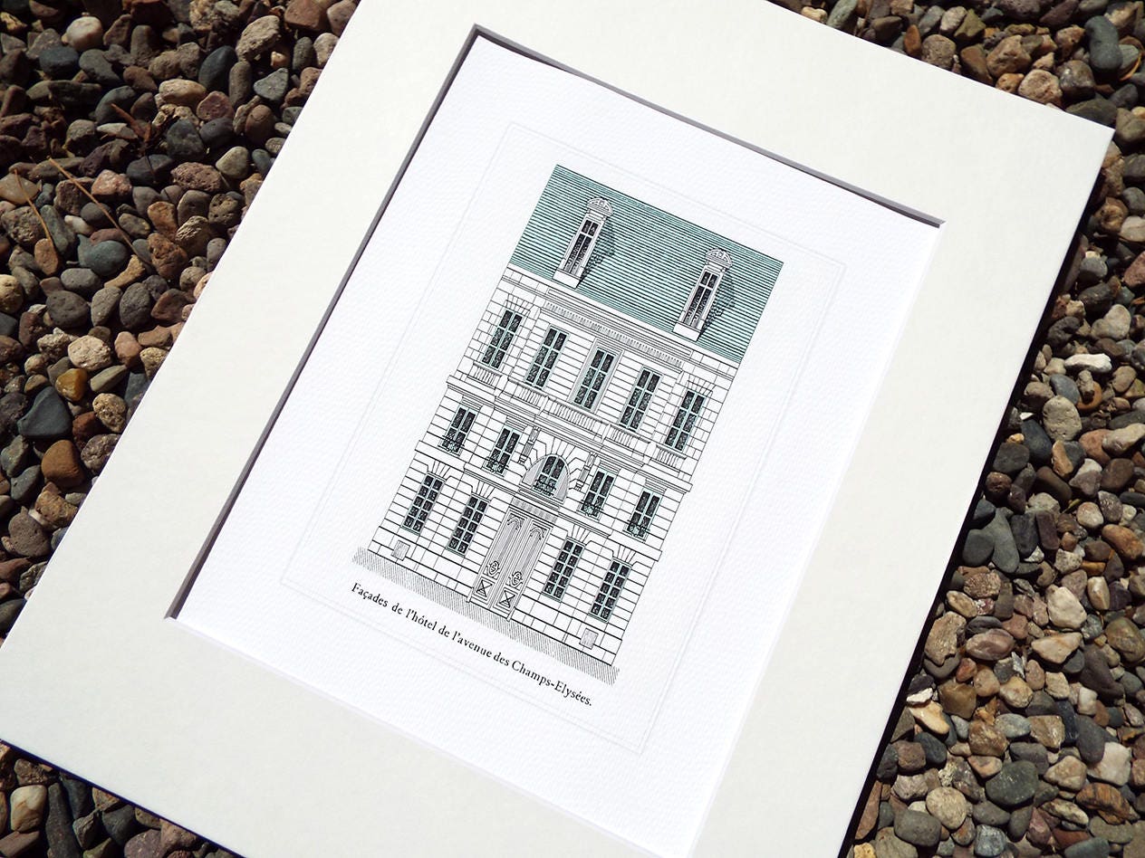 Antique Architectural Illustration of French Avenue Hotel Facade With ...