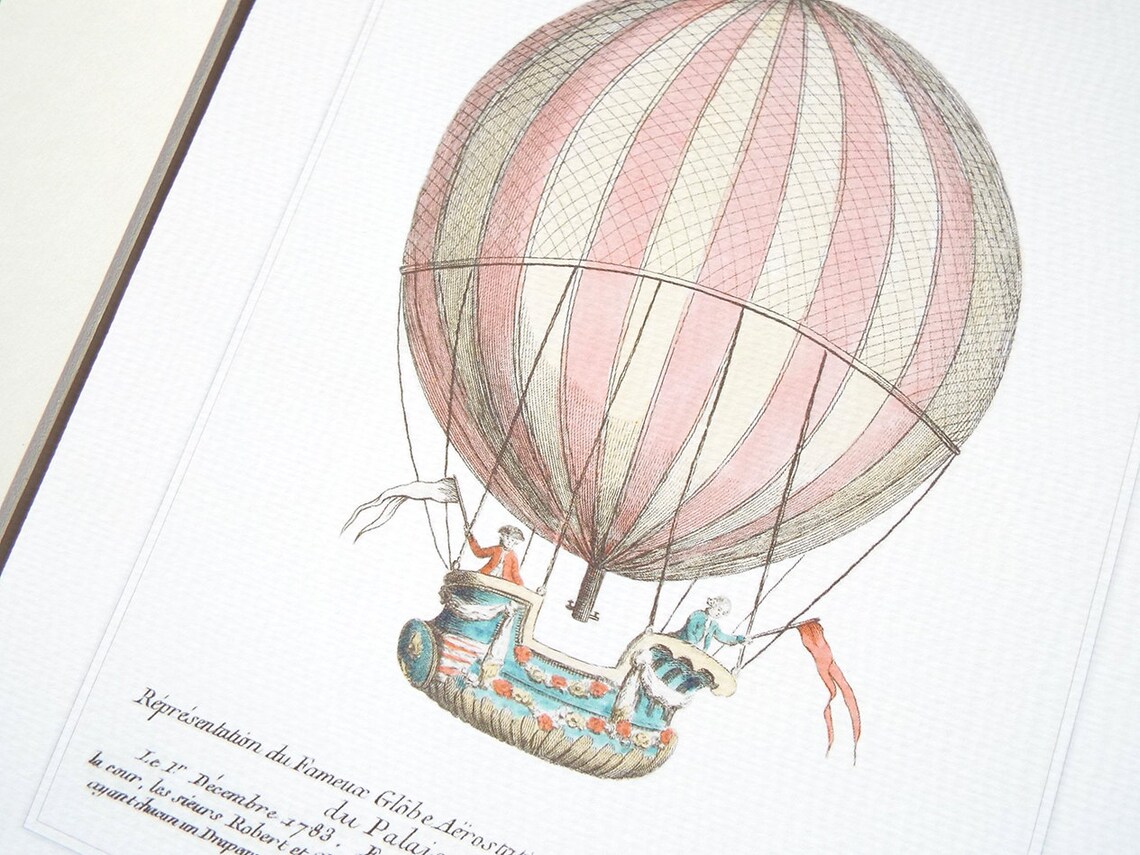 Antique French Hot Air Balloon 5 Archival Print on Watercolor | Etsy