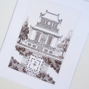 6 Set of Sepia Pagoda Blueprints & Architectural Plan Archival Prints ...