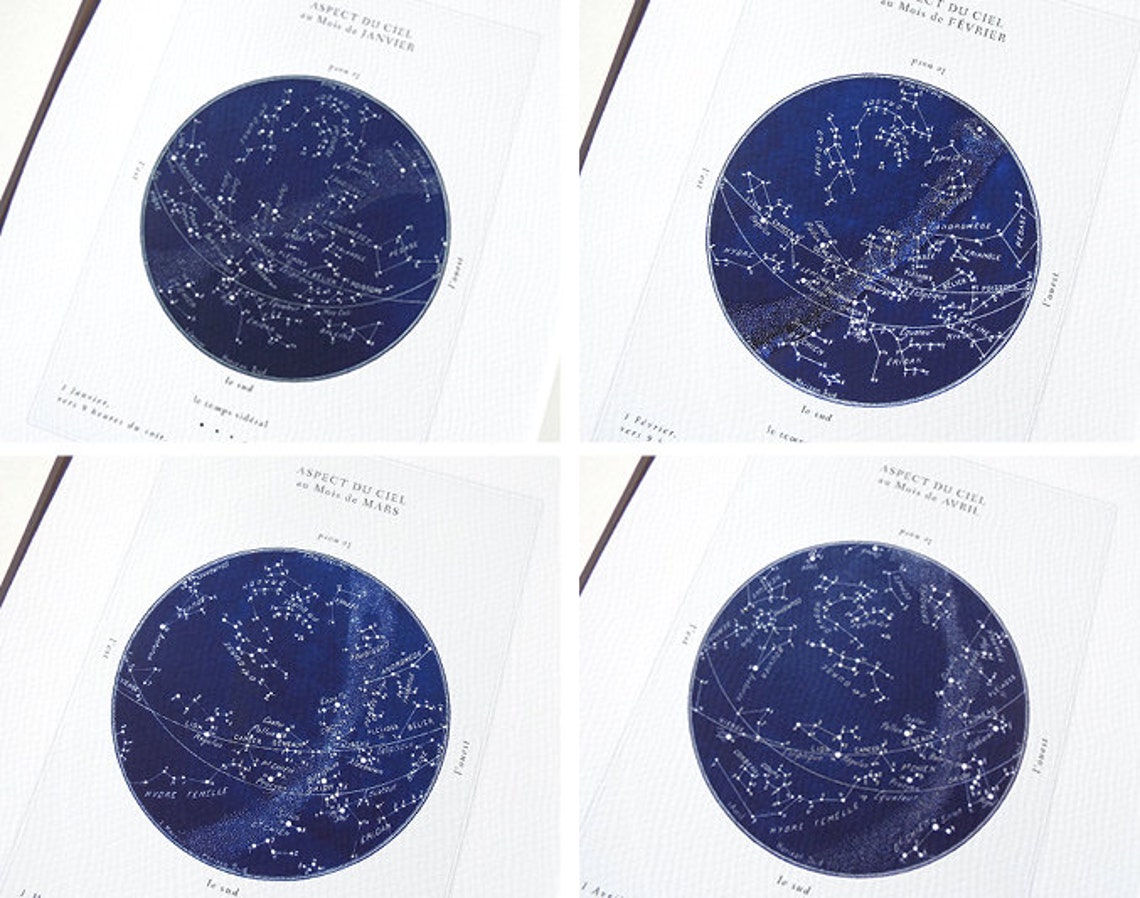 12 Months of Star Maps in Deep Navy Blue & Black Astronomy - Etsy