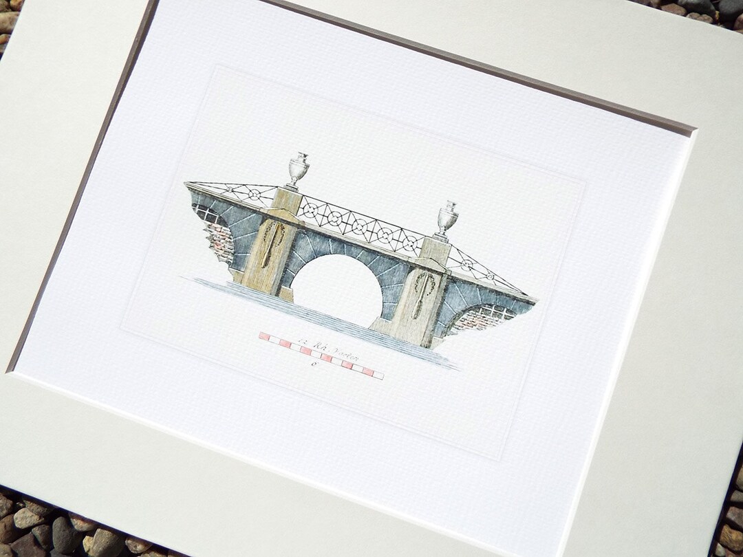 Classical Architectural Drawing of Stone Garden Bridge Archival Quality ...