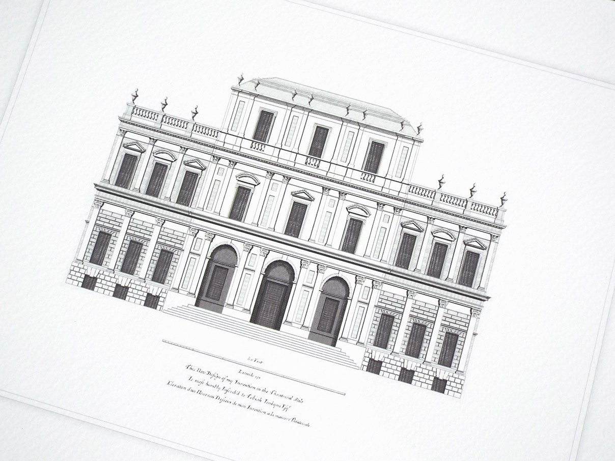 Architectural Drawing English Manor House in Grey 4 Archival Print on ...