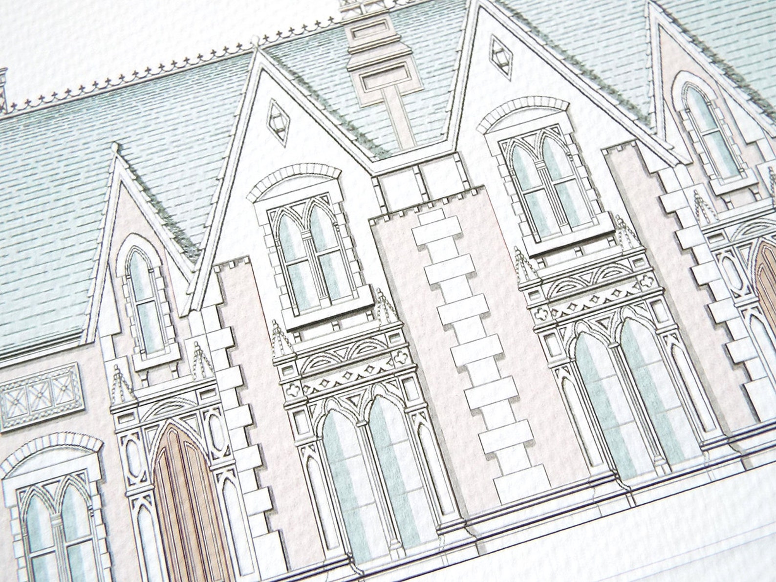 Architectural Print 1 of Pastel English Manor House Drawing on Archival ...