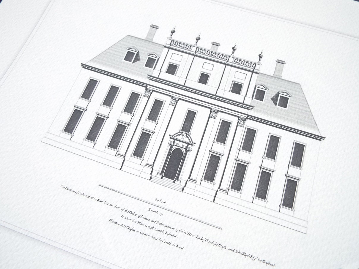 Architectural Drawing English Manor House in Grey 1 Archival | Etsy