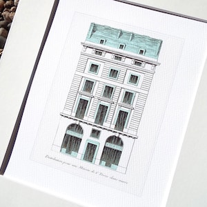 French Architectural Drawing 1 of Paris Facade With Pale Blue Details ...