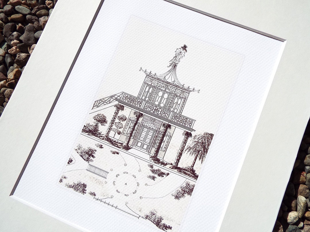 Sepia Pagoda Blueprint 3 Garden Architectural Plan Archival Print - Etsy