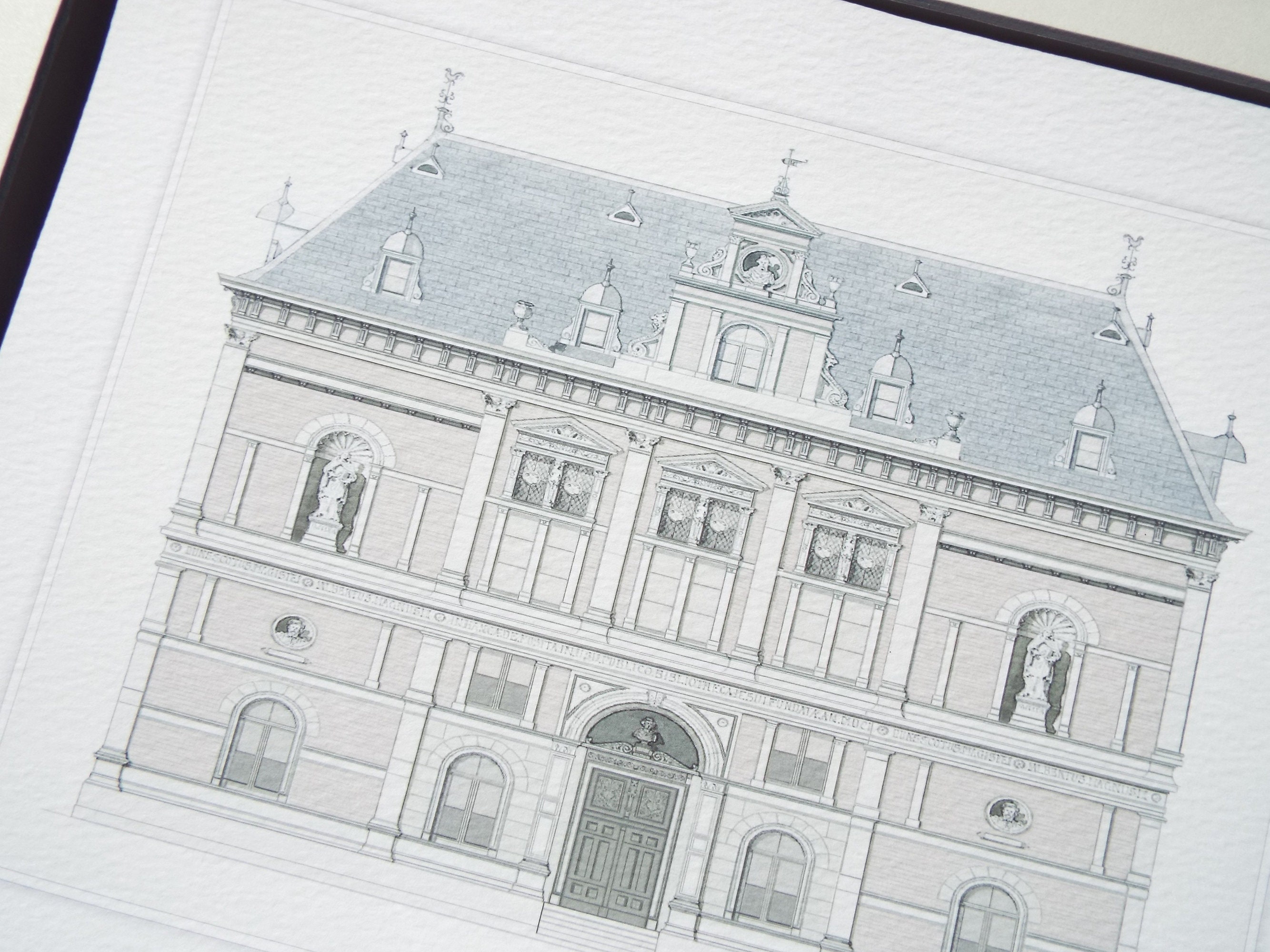 Set of 8 German Architectural Prints of Buildings in Muted Colors on ...
