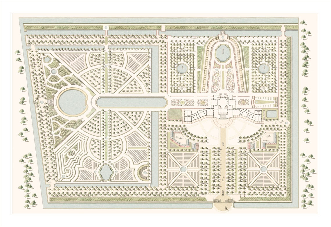 Dutch Antique Garden Plan Large Archival Print on Watercolor | Etsy
