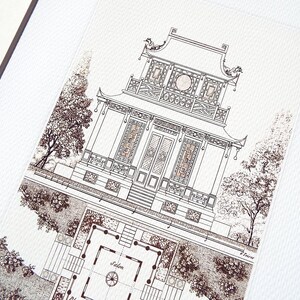 Sepia Pagoda Blueprint 2 Garden Architectural Plan Archival Print - Etsy